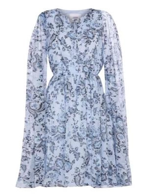 Erdem Austin Printed Silk Cape Sleeve Minidress - Blue