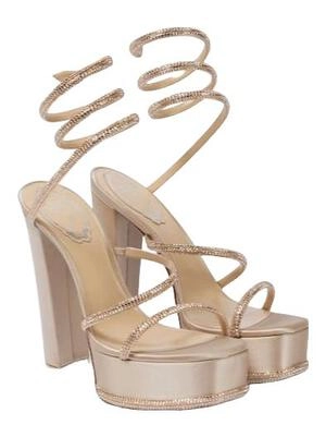 Rene Caovilla Embellished Satin Platform Sandals - Nude
