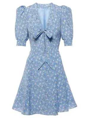 Alessandra Rich Printed Silk Mini Dress - Blue