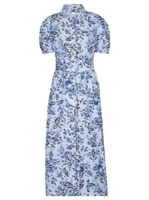 Erdem Frederick Cotton Poplin Midi Dress With Graphic Vine Print - Blue