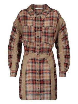 Stella McCartney Checked Wool Shirt Minidress - Brown