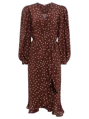 Johanna Ortiz Polka Dot Crêpe Wrap Dress - Brown