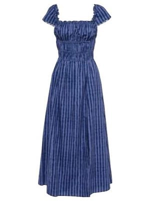 Altuzarra Altuzarra Ruched Cotton-Blend Midi Dress Blue