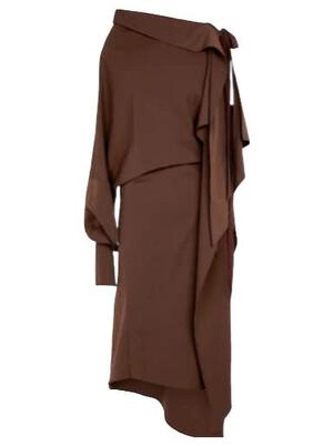 PETAR PETROV Asymmetric Draped Midi Dress - Brown