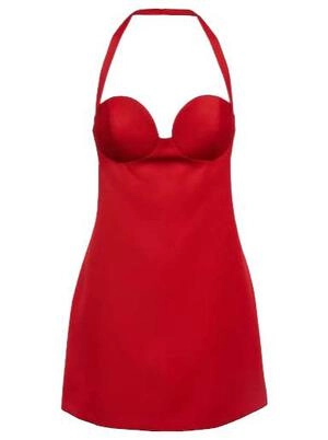 MAGDA BUTRYM Magda Butrym Red Virgin Wool Halterneck Minidress