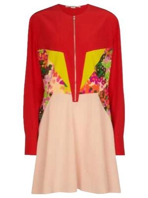 Stella McCartney Printed Silk Mini Dress With Buttoned Cuffs And Pockets - Red
