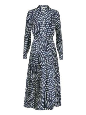 Tory Burch Checked Pleated Silk Shirt Dress - Gray