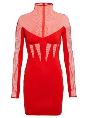 MUGLER Sheer Ruffle Mini Dress - Red
