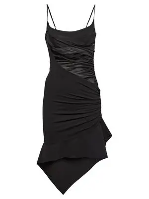 MUGLER Asymmetrical Pleated Midi Dress - Black