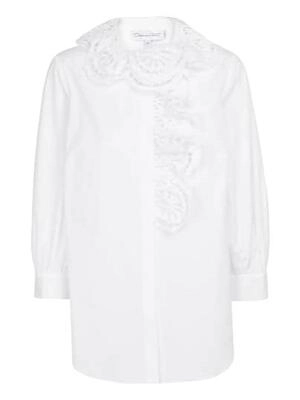 Oscar De La Renta Embroidered Cotton Poplin Shirt - White