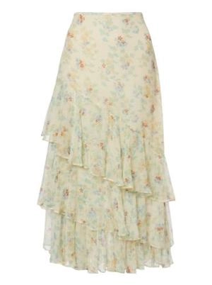 Ulla Johnson Meadow Floral Silk Chiffon Midi Skirt - Nude