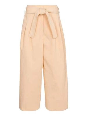 JIL SANDER Belted Cotton Wide-leg Cropped Pants - Nude