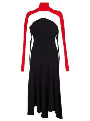 JIL SANDER Striped Ribbed-knit Midi Dress - Black