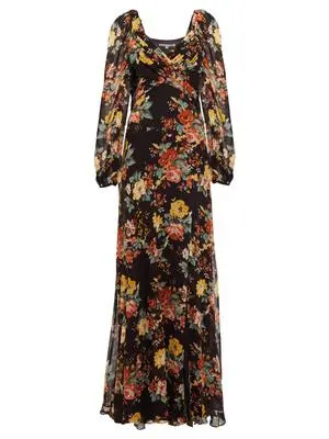 Veronica Beard Long Sleeve Printed Maxi Dress With Floral Motifs - Black
