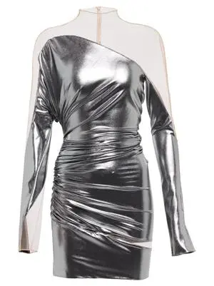 MUGLER Long Sleeve Patchwork Mini Dress - Gray