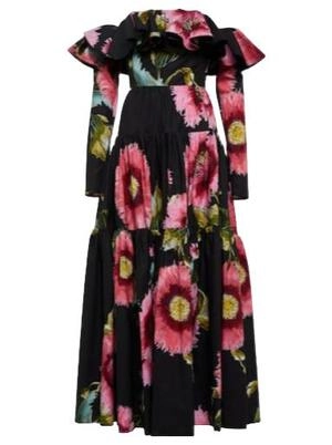 Giambattista Valli Off-shoulder Floral Cotton Maxi Dress - Black