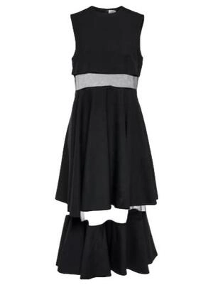 Comme Des Garçons Sleeveless Mesh-trimmed Wool Midi Dress - Black