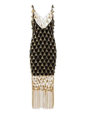 Rabanne Embellished Brass Chain Midi Dress - Black
