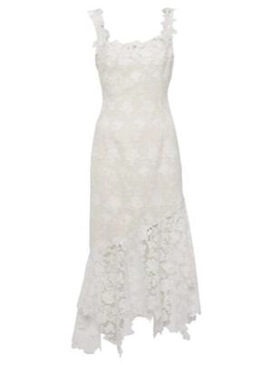 Oscar De La Renta Floral Lace-trimmed Tweed Midi Dress - White