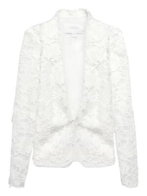 Giambattista Valli Single-breasted Fringed Lace Jacket - White