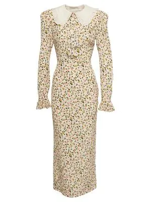 Alessandra Rich Floral Silk Midi Dress - Multi-color