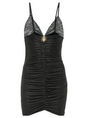 Alessandra Rich Ruched Lace Mini Dress - Black