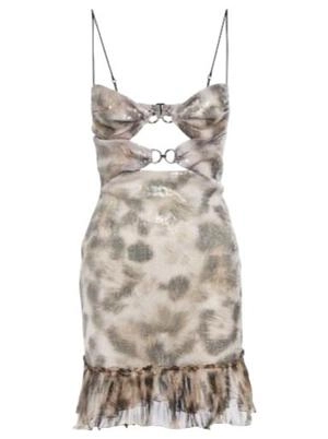 NENSI DOJAKA Sequin-embellished Leopard Print Cutout Mini Dress - Nude