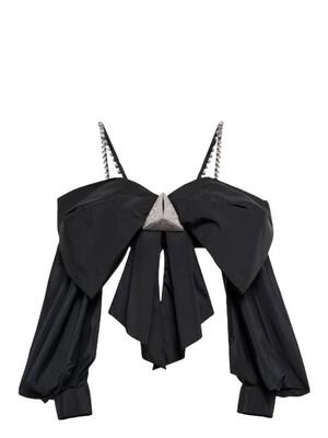 AREA Embellished Off-shoulder Taffeta Top - Black
