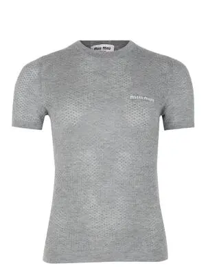Miu Miu Crew Neck Short Sleeve Knit Sweater - Gray