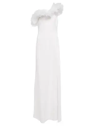 Giambattista Valli Asymmetric Tulle-trimmed Gown - White