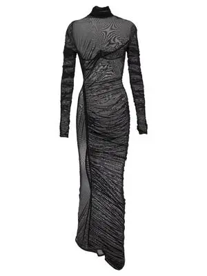 MUGLER Pleated Perspective Sheer Maxi Dress - Black