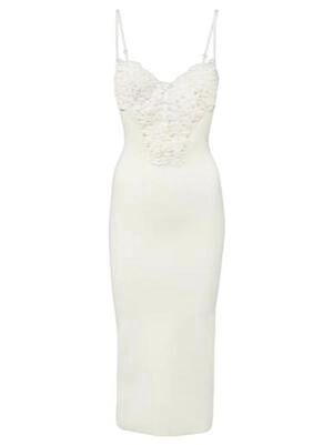 Galvan Sculpted Spiral Midi Dress - White