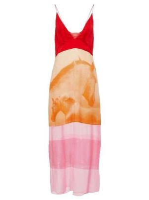 Stella McCartney V-neck Sequined Midi Dress With Artistic Print - Pink