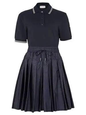Moncler Lapel Short Sleeve Dress With Drawstring Detail - Black