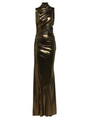 Blumarine Metallic Ruched Cutout Gown - Black