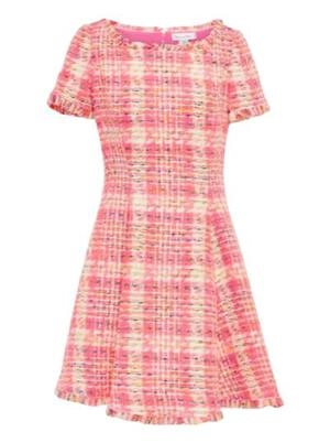 Oscar De La Renta Fringed Checked Tweed Minidress - Pink