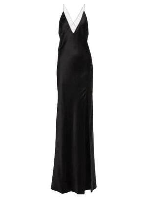 NILI LOTAN Suspender Dress With Plunging V-neckline And Front Slits - Black
