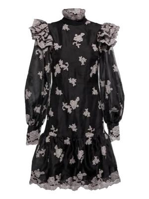 Erdem Nella Floral Embroidered Silk Minidress - Black