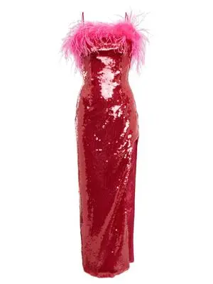 Giuseppe Di Morabito Sleeveless Sequin And Feather Embellished Dress - Red