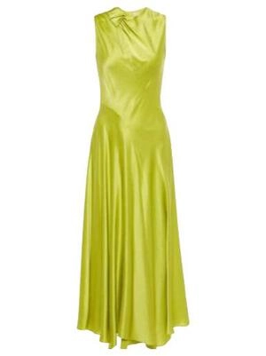 ROKSANDA Alma Gathered Silk Satin Midi Dress - Green