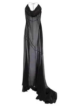 Alessandra Rich Silk Georgette Maxi Dress - Black