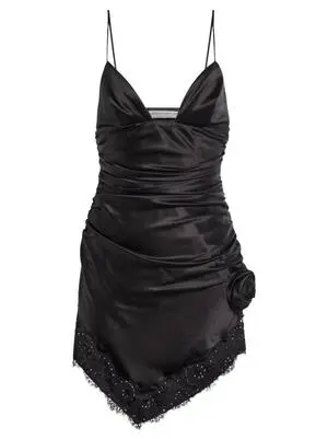 Alessandra Rich Embellished Silk-blend Satin Mini Dress - Black