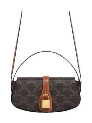 Celine Tabou Clutch On Strap In Triomphe Canvas And Calfskin - Tan