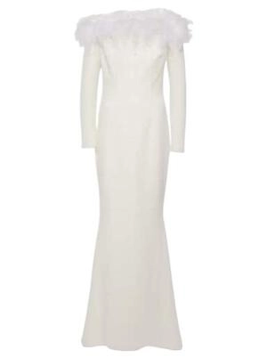 SAFIYAA LONDON Starlana Feather-trimmed Crepe Gown - White