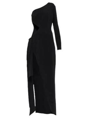 Elie Saab One-shoulder Cutout Gown With Slit And Bow Detail - Black
