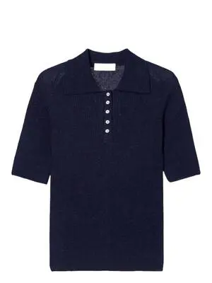 DUNST Short-sleeved Knit Polo Shirt - Navy Blue