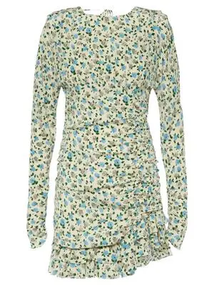 Alessandra Rich Floral Open-back Silk Mini Dress - Light Blue Multicolour