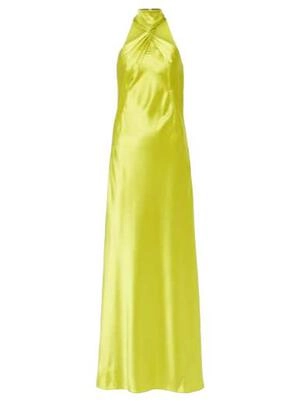 Galvan Portico Halterneck Satin Gown - Yellow