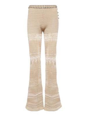 Rabanne Embellished Crochet Cotton Flared Pants - Nude