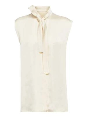 JIL SANDER Sleeveless Satin Blouse With Necktie - White